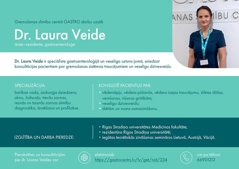 Darbu GASTRO uzsāk ārste–rezidente, gastroenteroloģe dr. Laura Veide ...