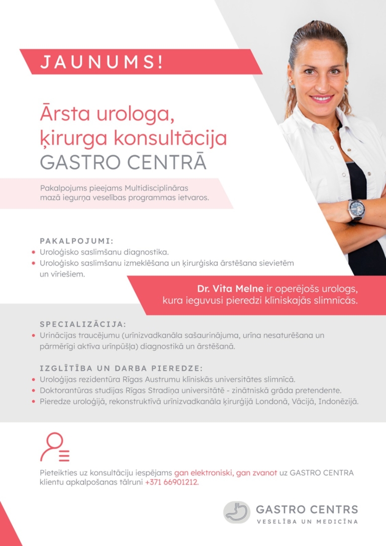Jaunums! Ārsta urologa, ķirurga konsultācija - GASTRO